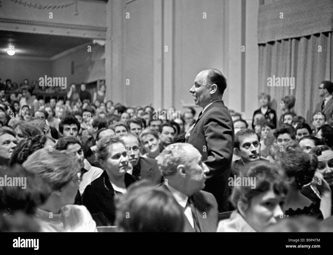 Playwright Viktor Rozov standing at the opening of Sovremennik theatre ...