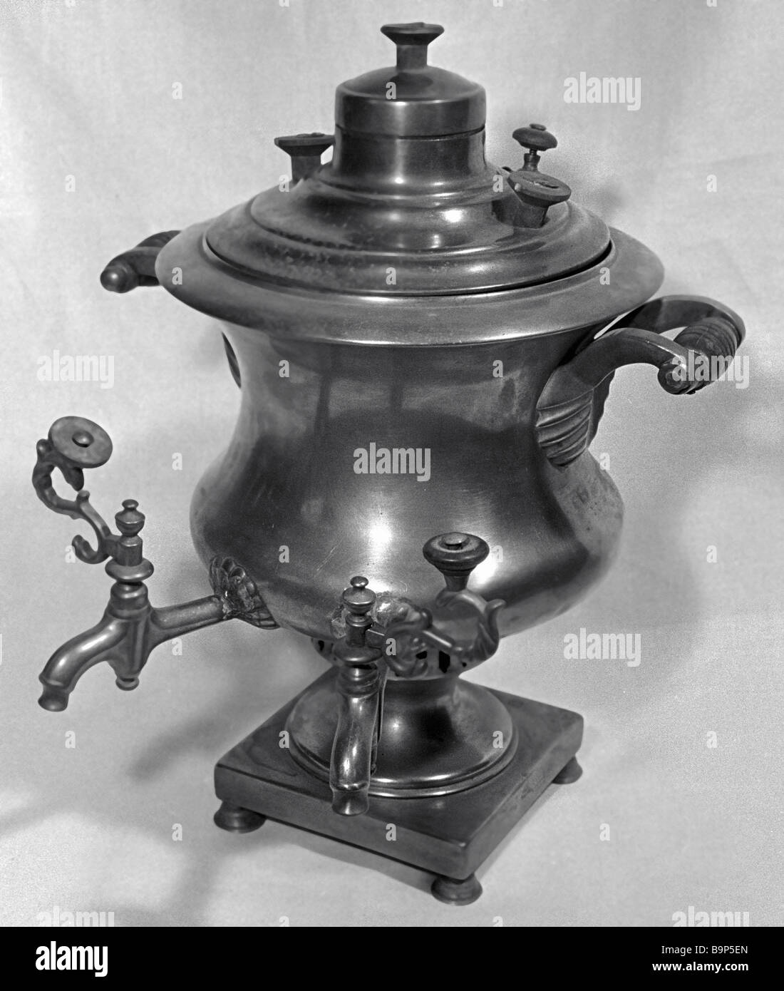 The early 19th century tea and coffee samovar with two cocks for tea ...