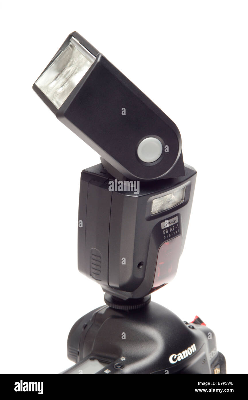 A Metz electronic flashgun for digital single lens reflex cameras Stock ...