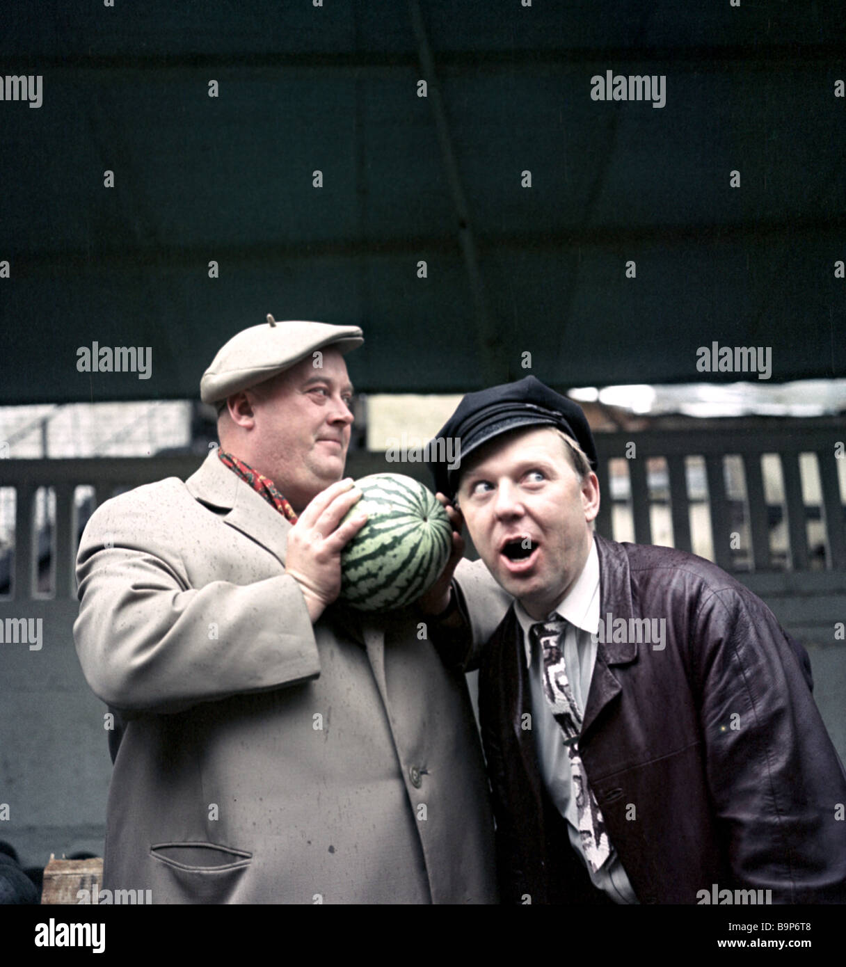 Film actor Yevgeny Morgunov and circus actor Oleg Popov choose water ...