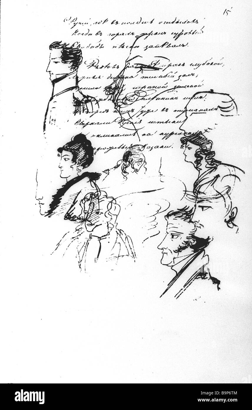 Alexander Pushkin s manuscript with sketches made in the Russian ...