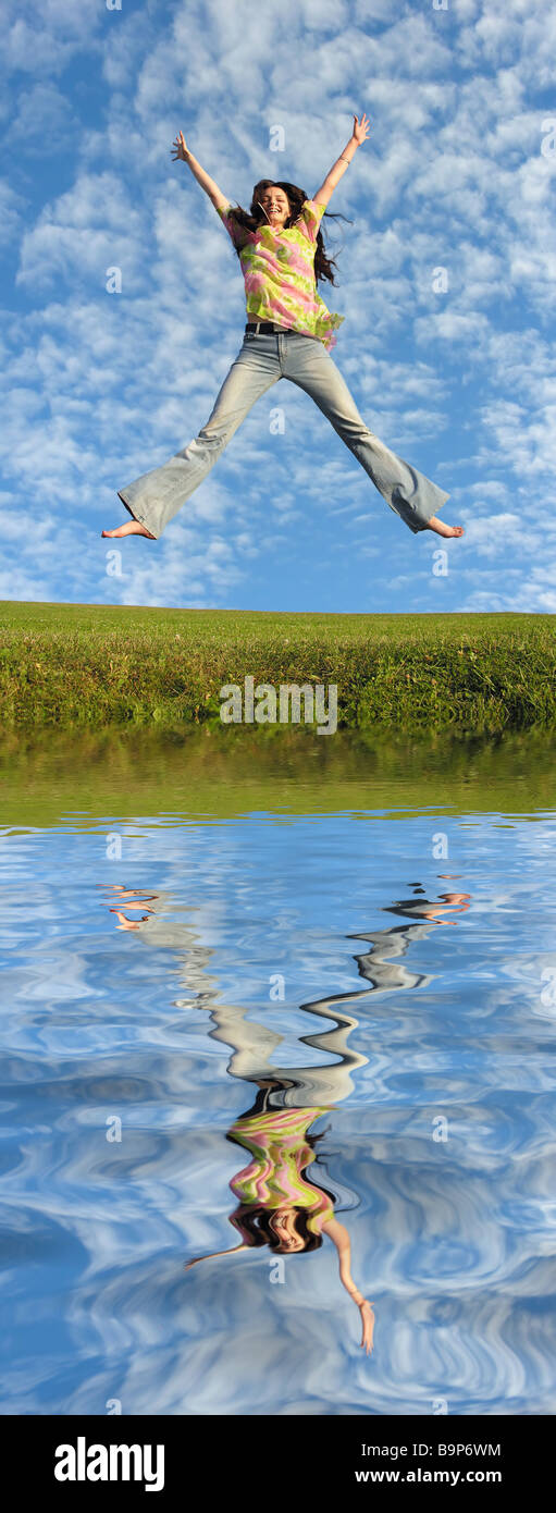 jump girl and river Stock Photo - Alamy