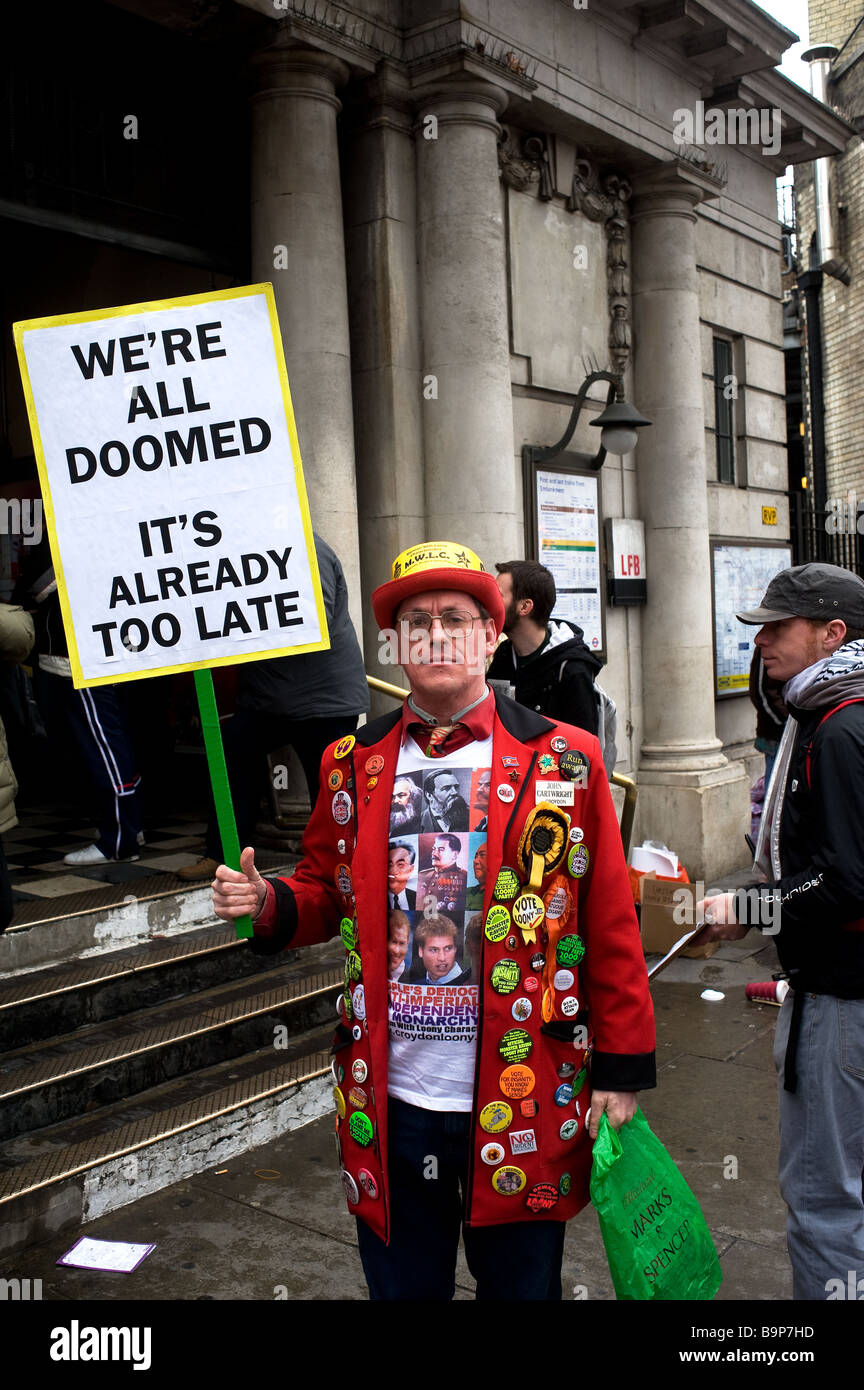 John Cartwright of the Monster Raving Loony Party carrying a placard at ...