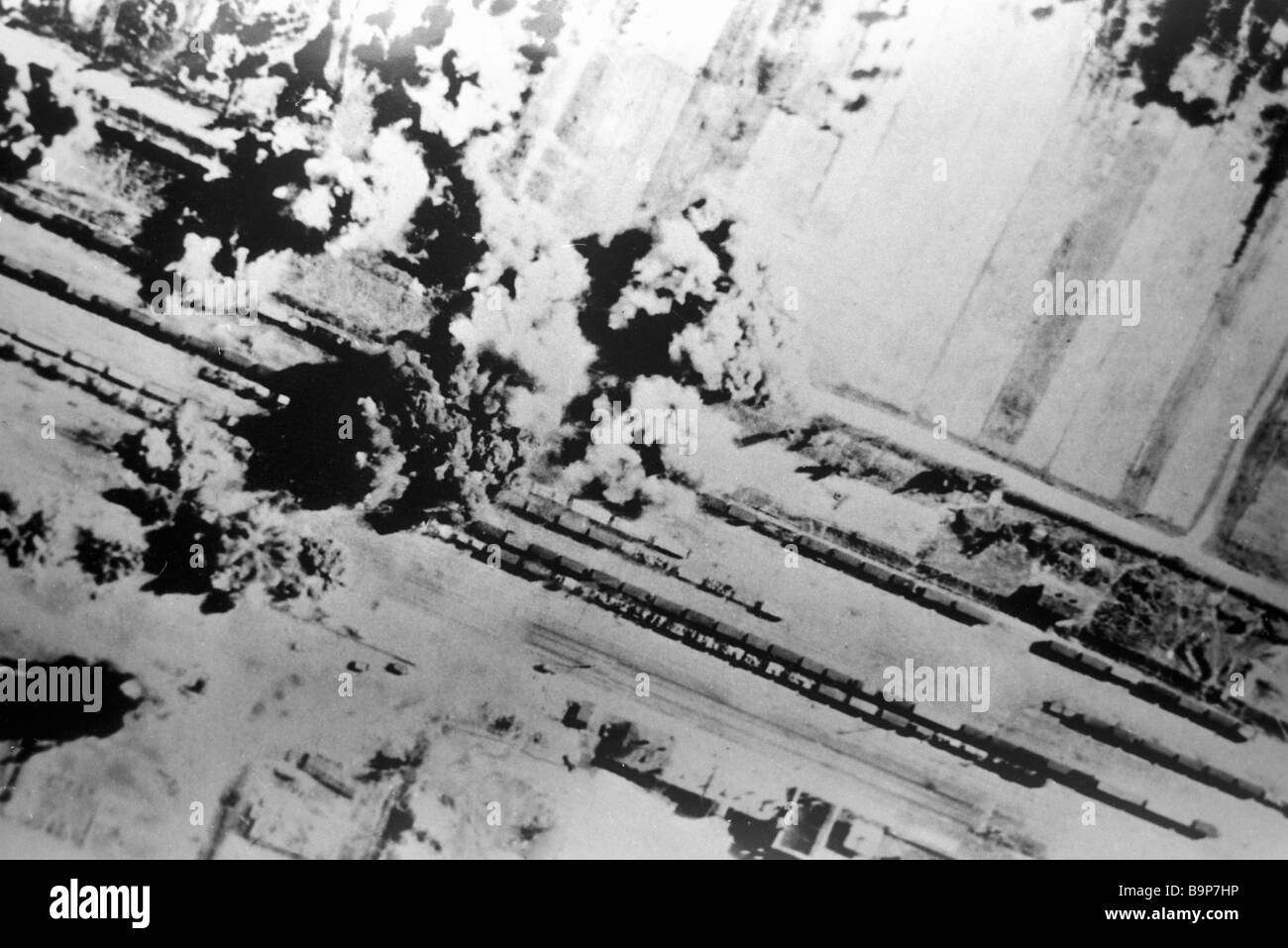 The bombing of a railroad A view from the air Stock Photo - Alamy