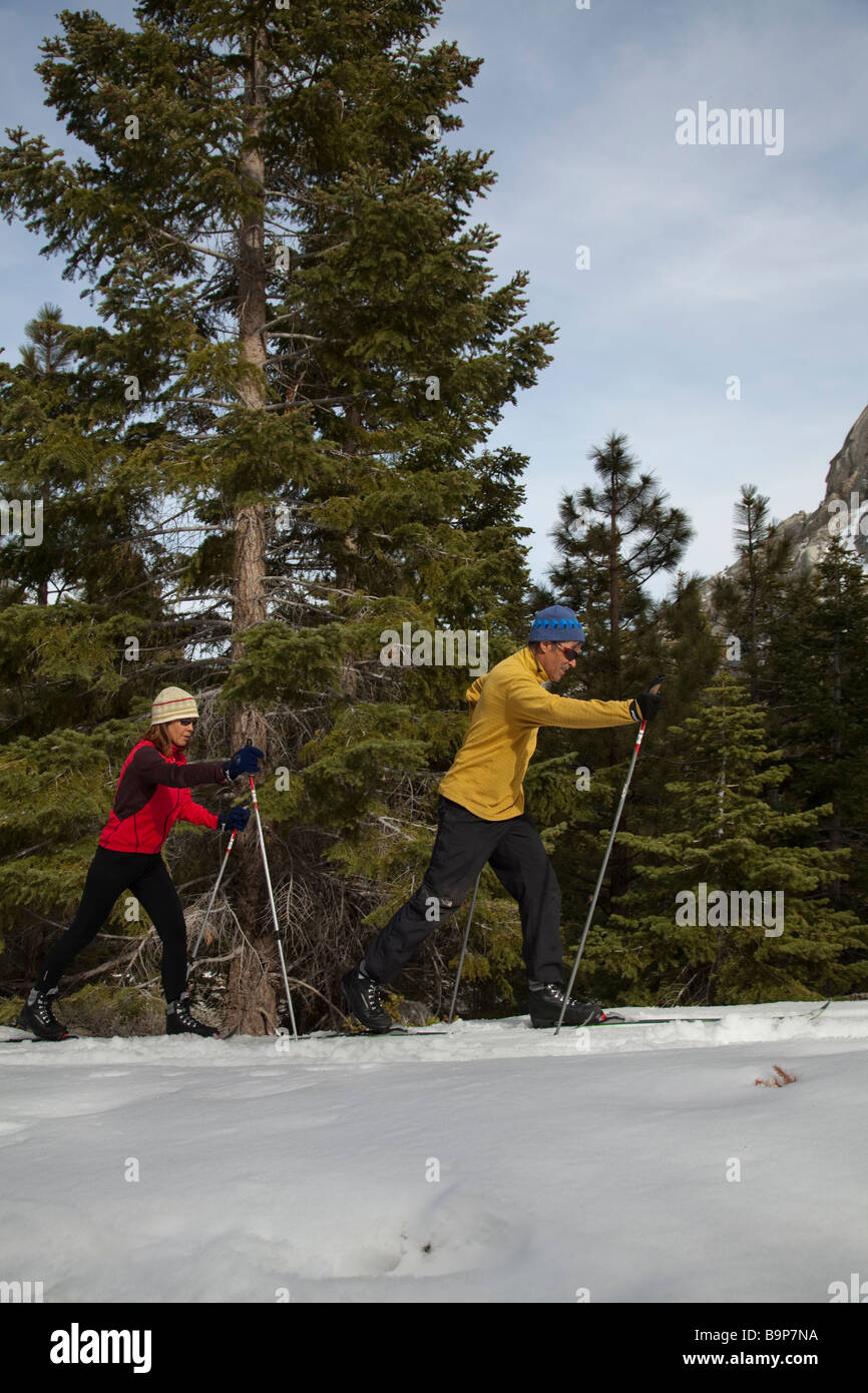 Couple friends ride on ski hi-res stock photography and images - Alamy