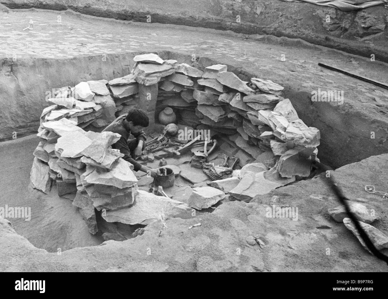 Archeological expedition of the Soviet Academy of Sciences digging at ...