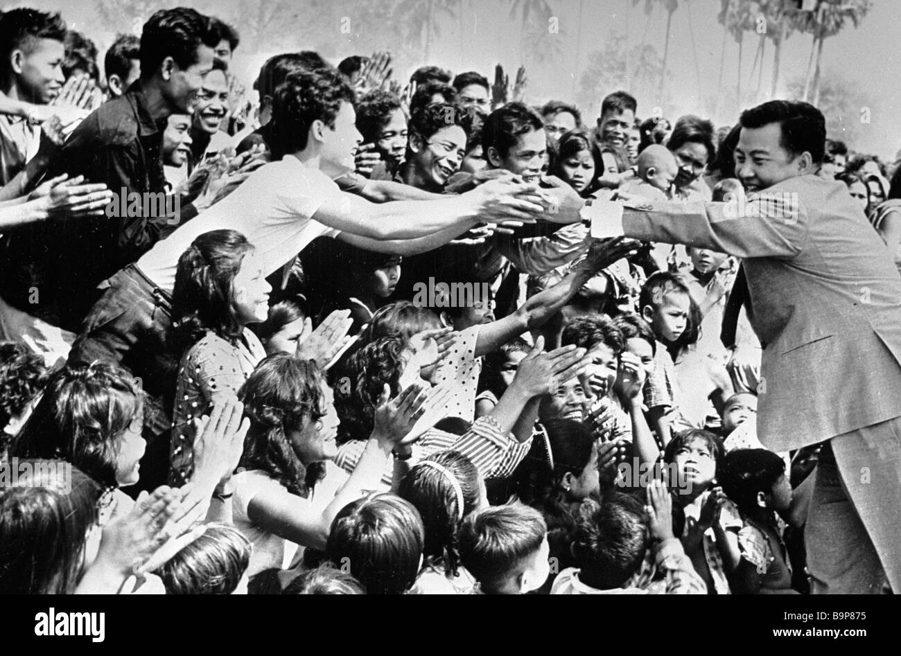 Inhabitants of a Khmer village welcome Prince Norodom Sihanouk Stock ...