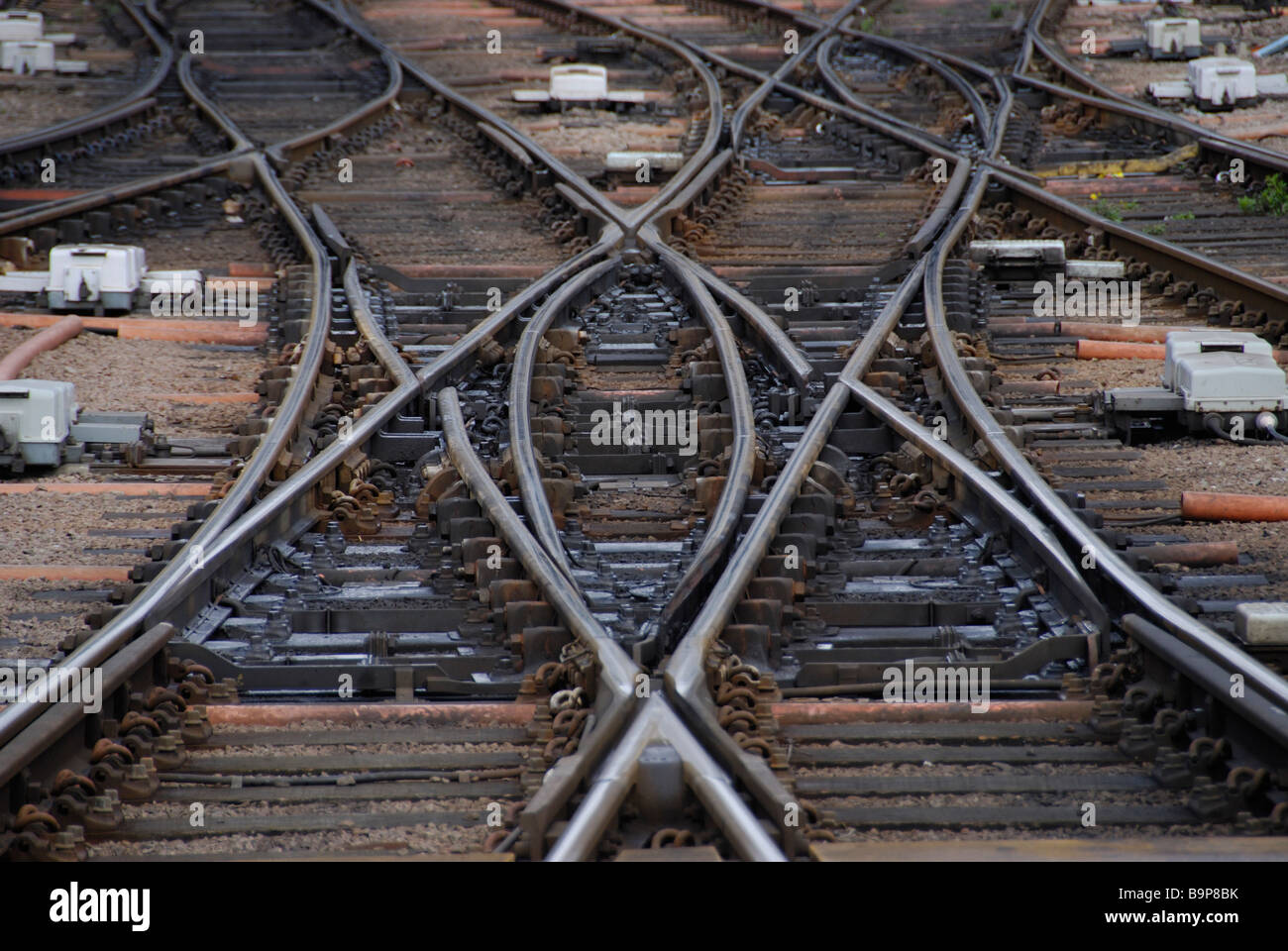 complex trackwork at King's Cross railway station Stock Photo - Alamy