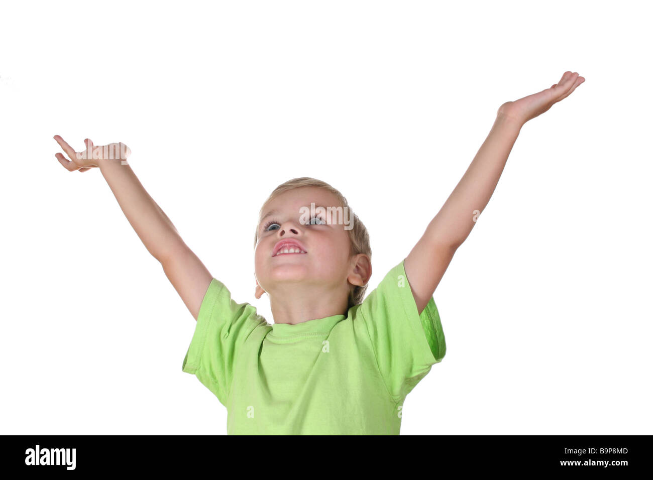boy with hands up Stock Photo - Alamy