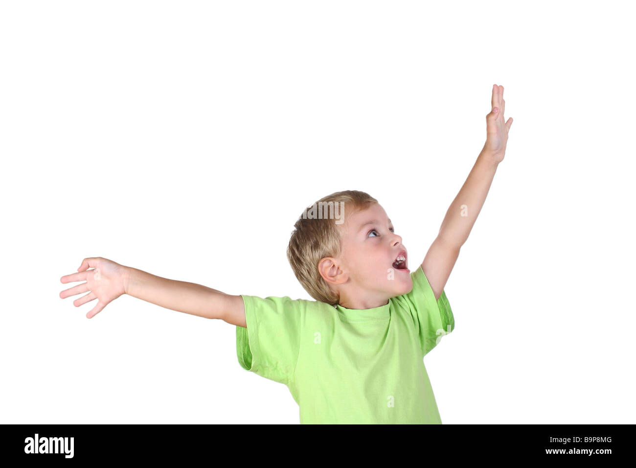 boy with hand to success Stock Photo - Alamy