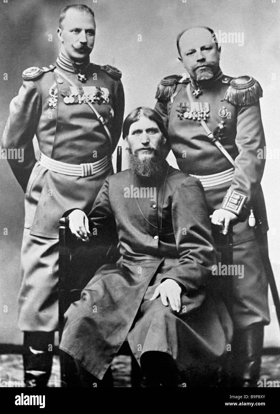 Left to right prince Mikhail Putyatin Grigory Rasputin and Colonel D ...