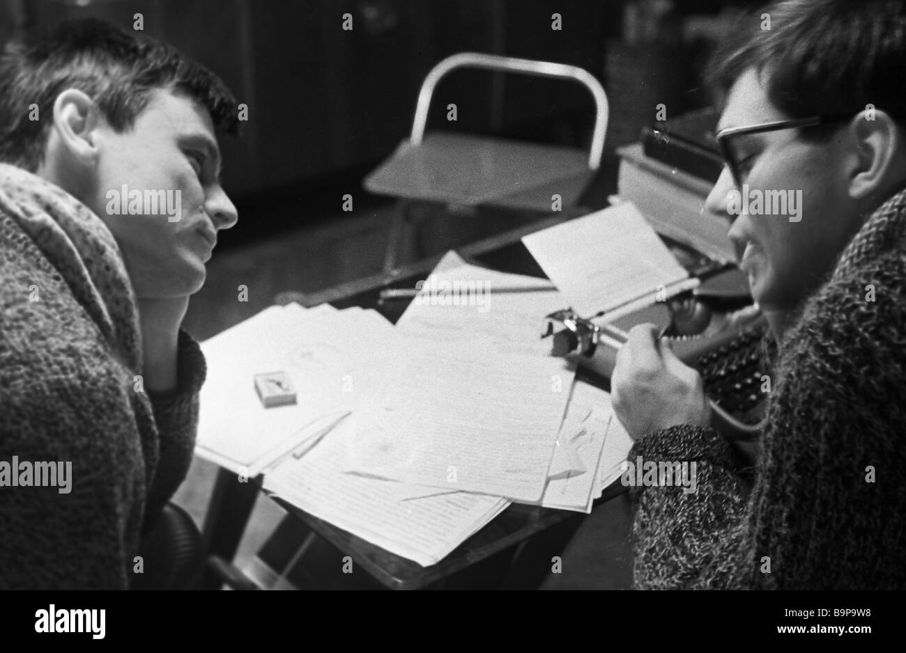 Young cinematographers Andrei Tarkovsky left and Andrei Konchalovsky ...