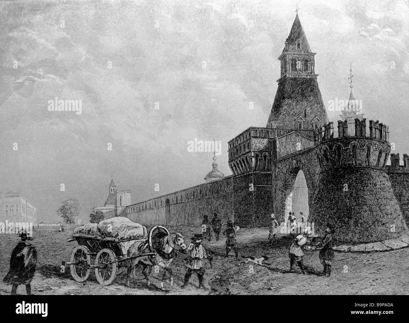 The Kitai Gorod Wall Vladimir Gates Mid 19th century print Moscow ...