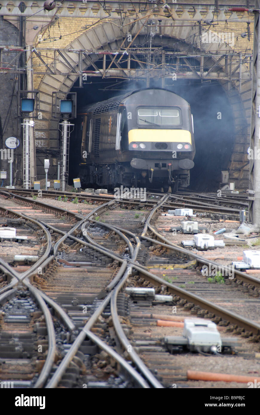 class 43 high speed train entering tunnel Kings Cross railway station ...