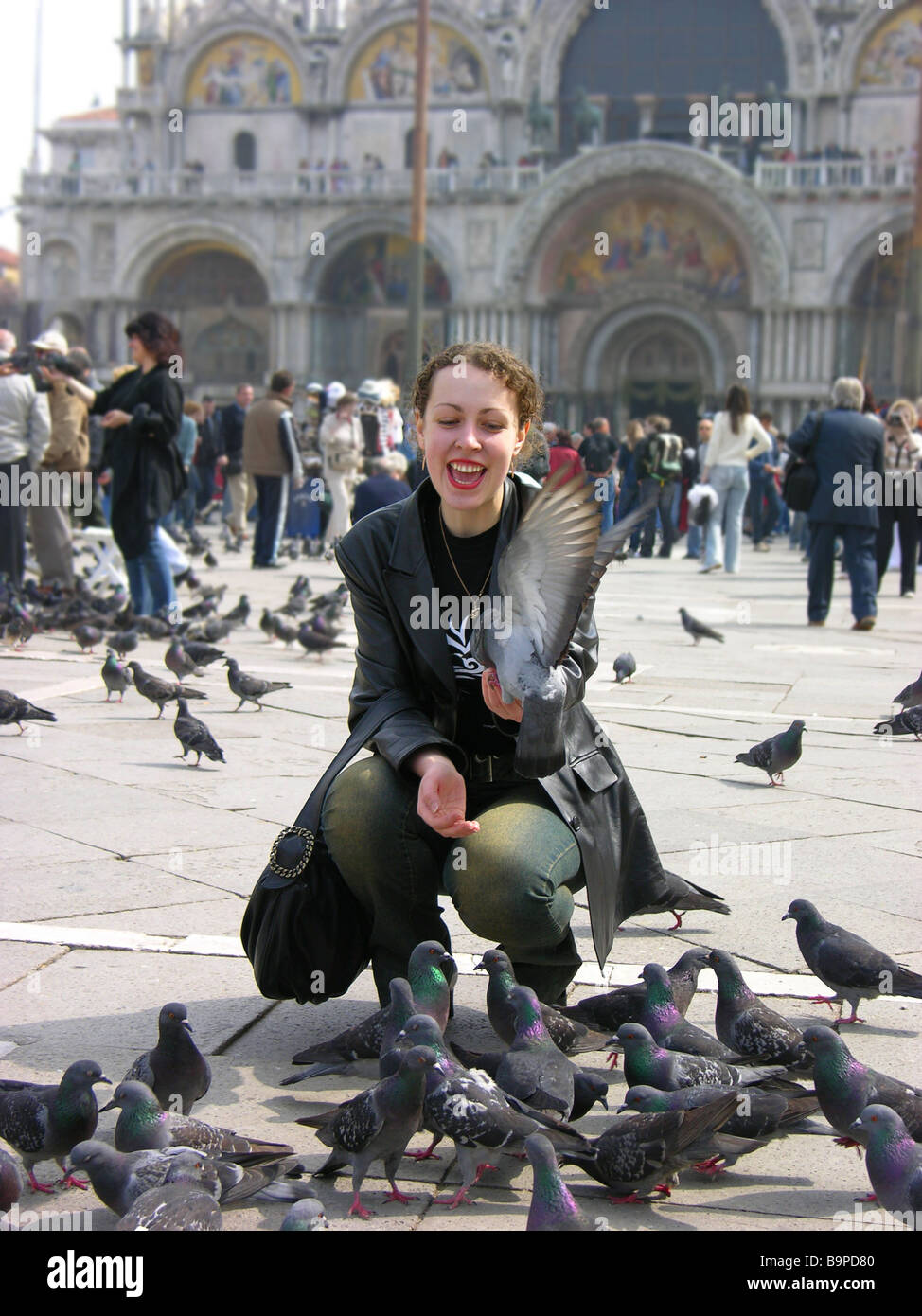 happy girl with doves Stock Photo - Alamy