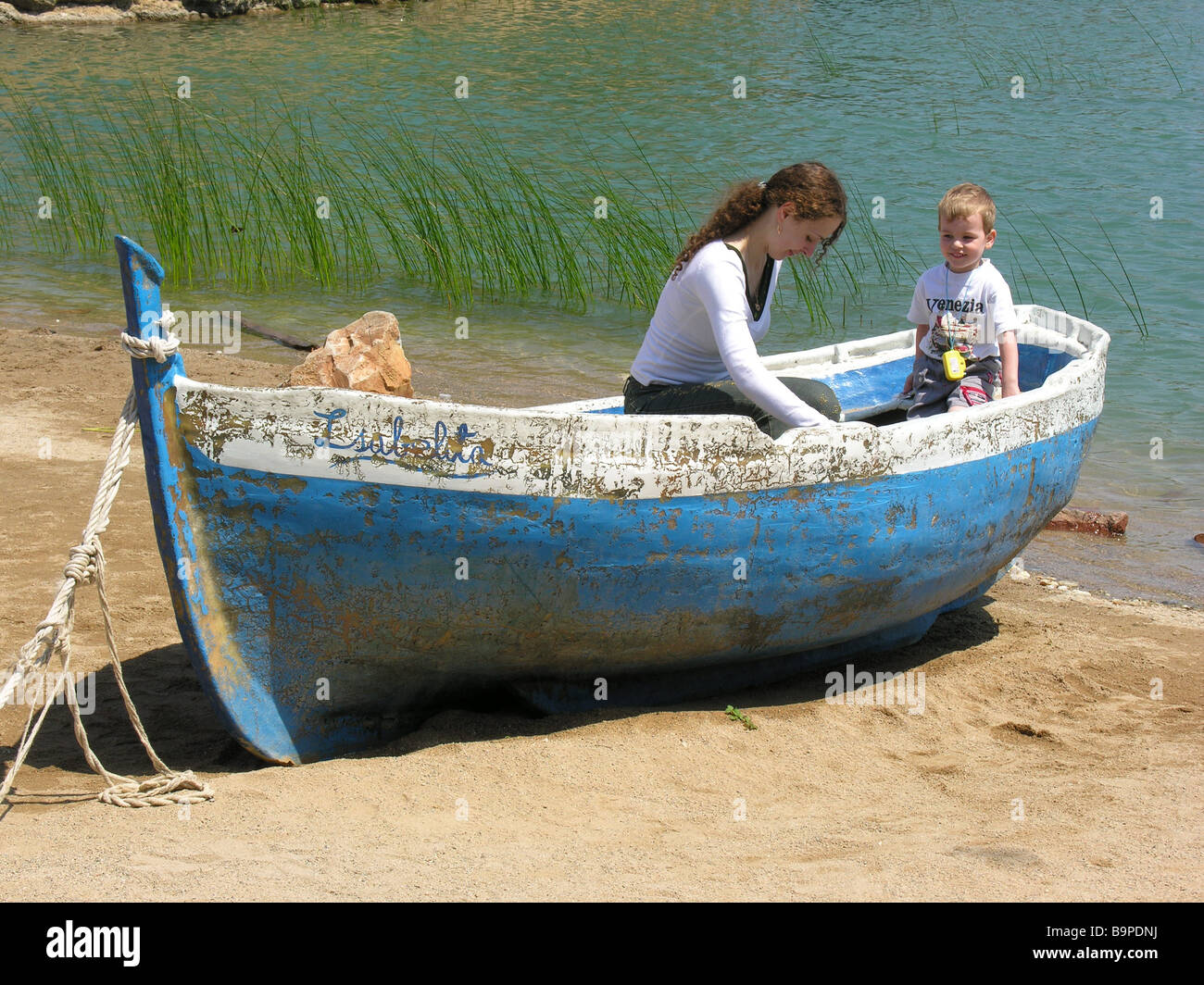 mother with son on boat Stock Photo - Alamy