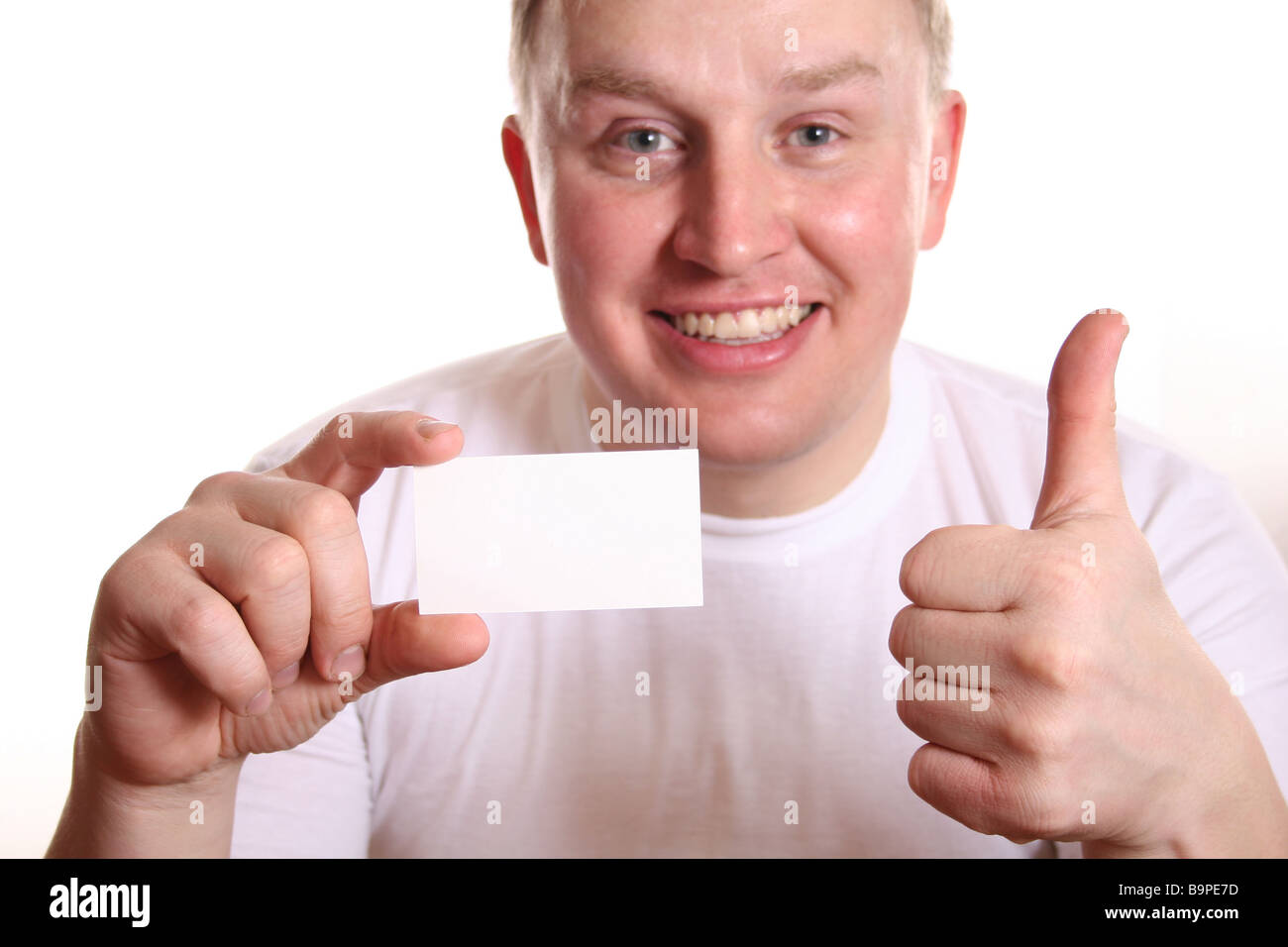 man with card and thumb up Stock Photo - Alamy