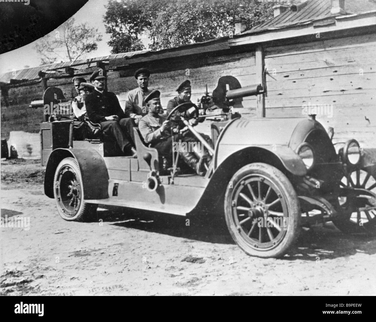 Red Guards patrolling Moscow streets on a truck equipped with machine ...