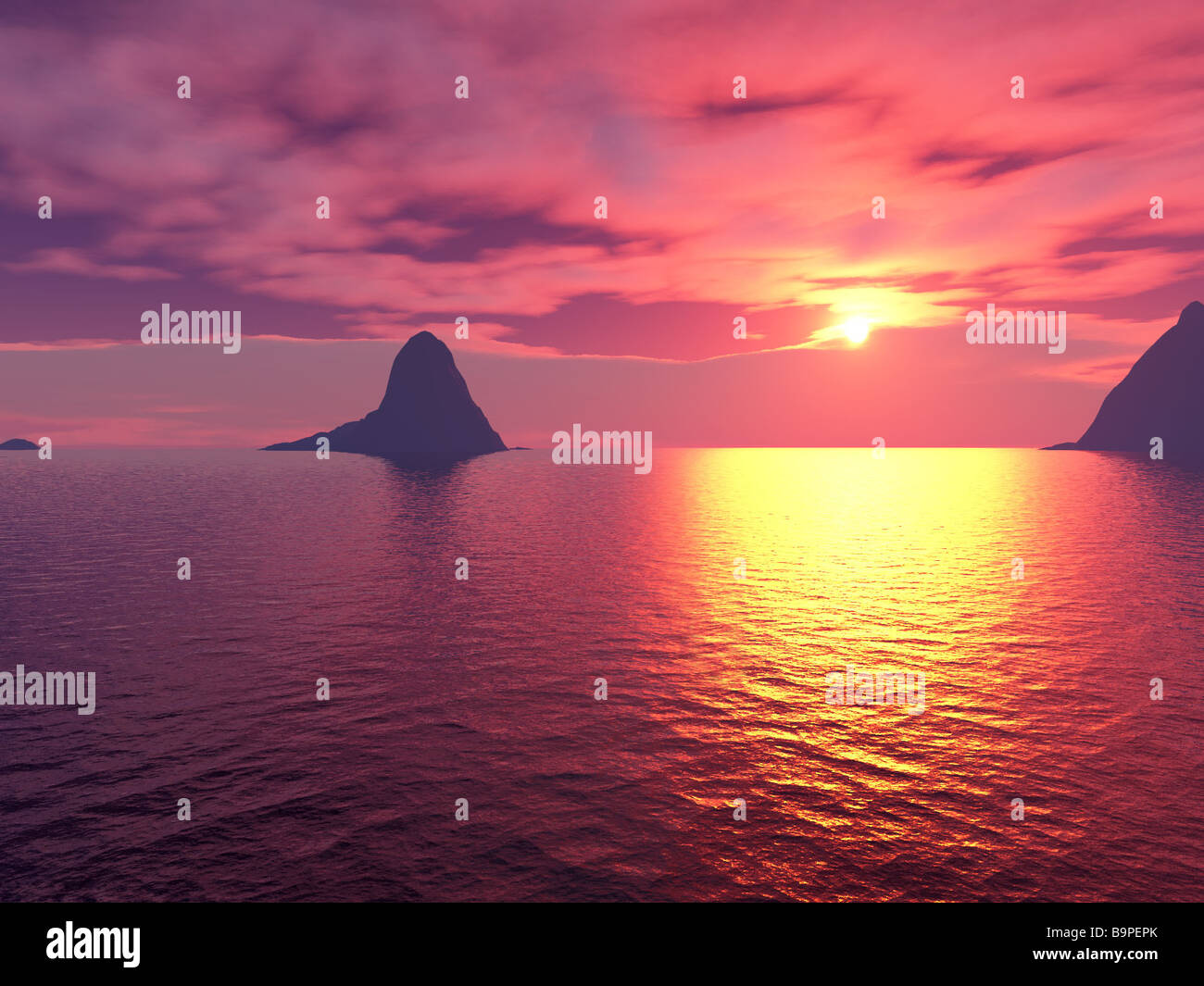 ocean sunset rendering Stock Photo - Alamy