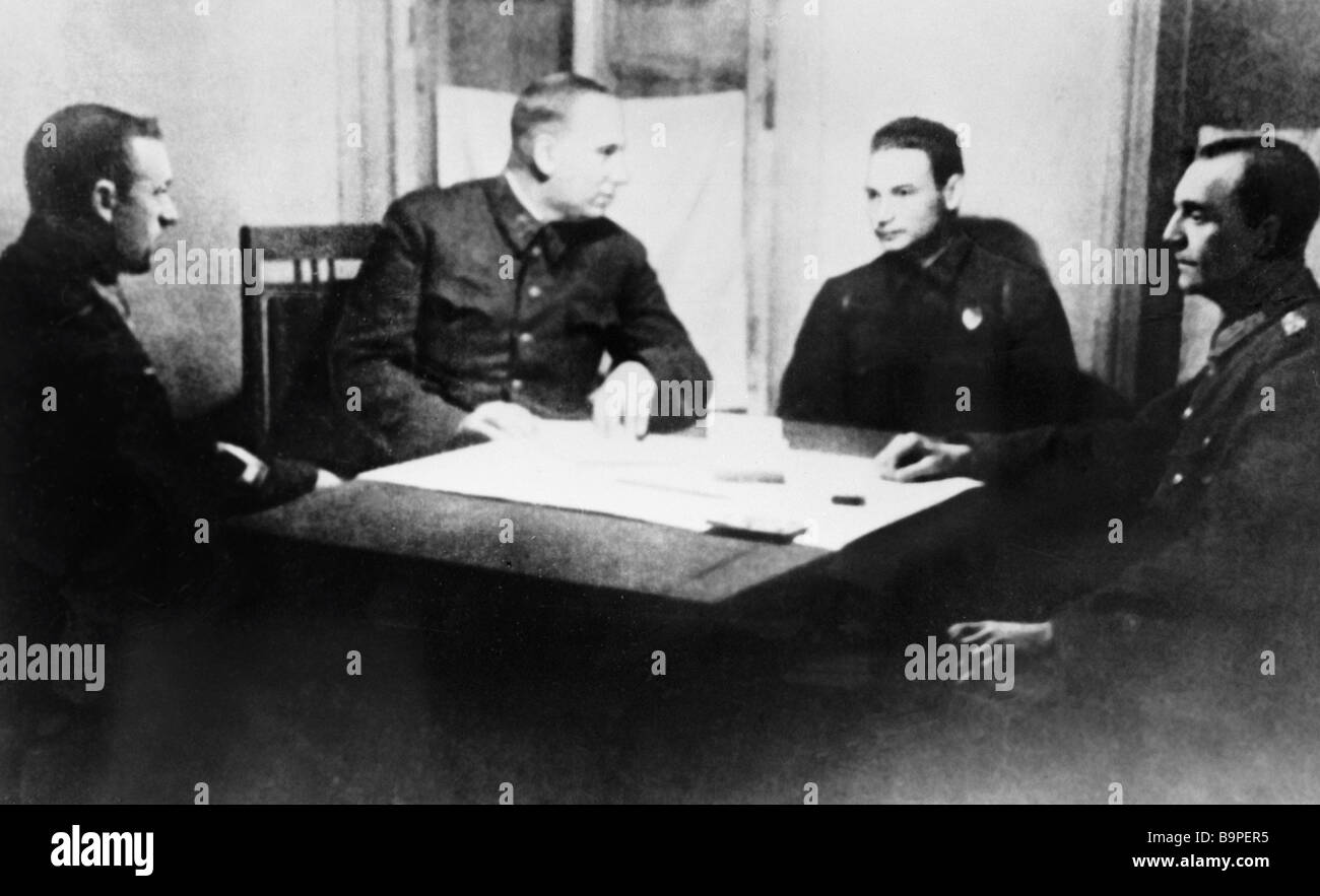 Artillery Colonel General Nikolai Voronov second from left a ...