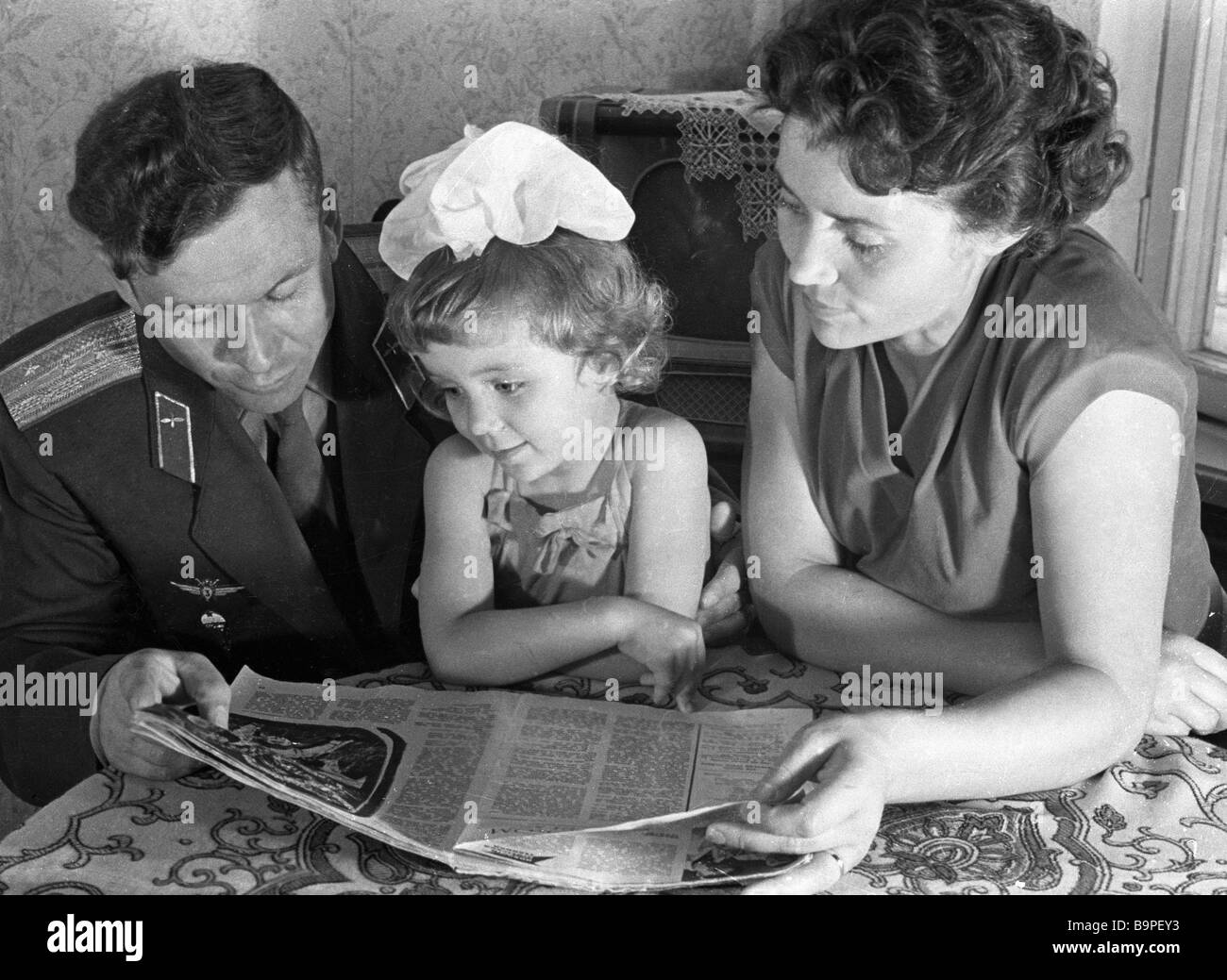 U S S R pilot cosmonaut Pavel Popovich his wife Marina and their ...
