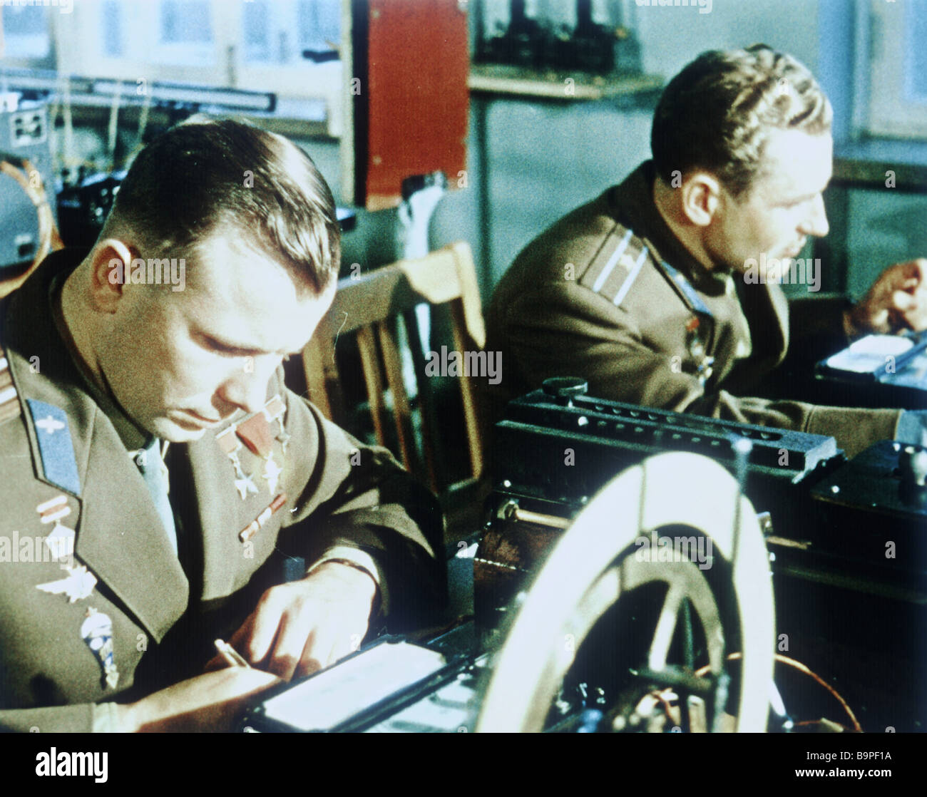 Pilot Cosmonauts Yury Gagarin left and German Titov right at the ...