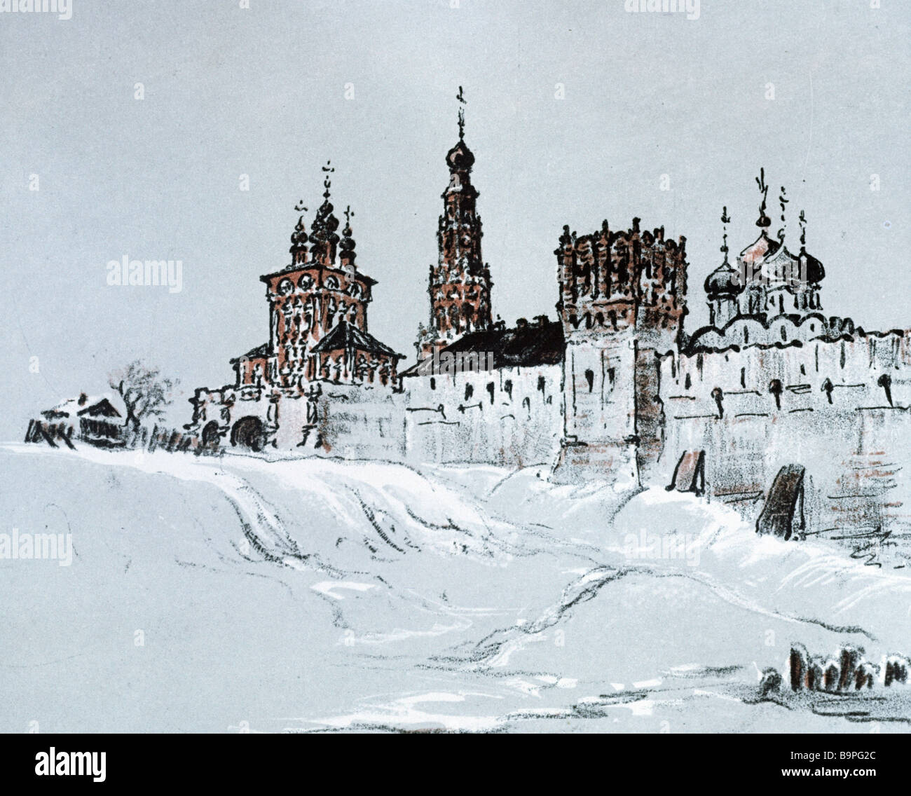 Reproduction of the lithography The Novodevichy Convent s Northern Wall ...