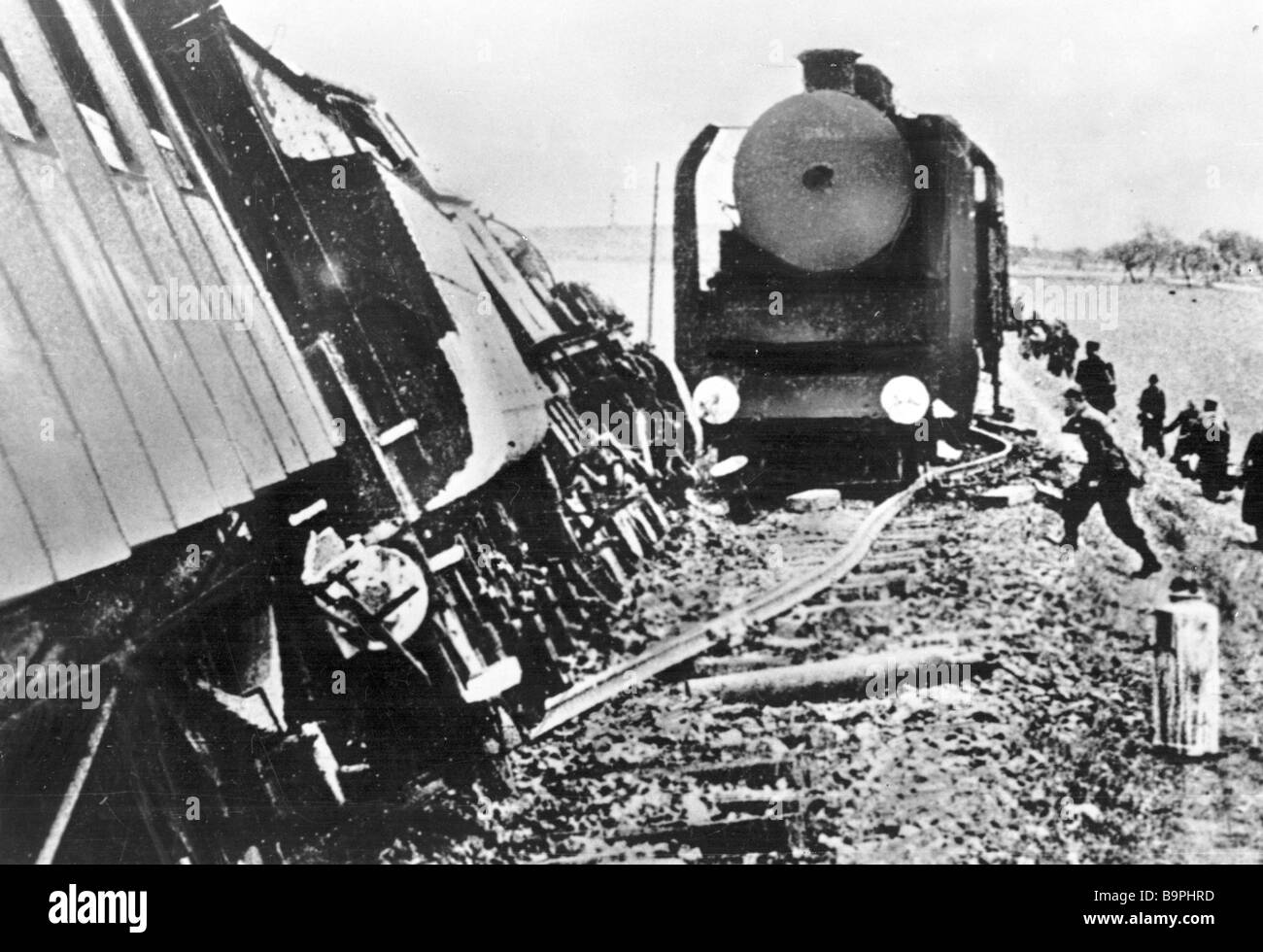 Derailment of a train by partisans. Partisan movement in Chechoslovakia ...