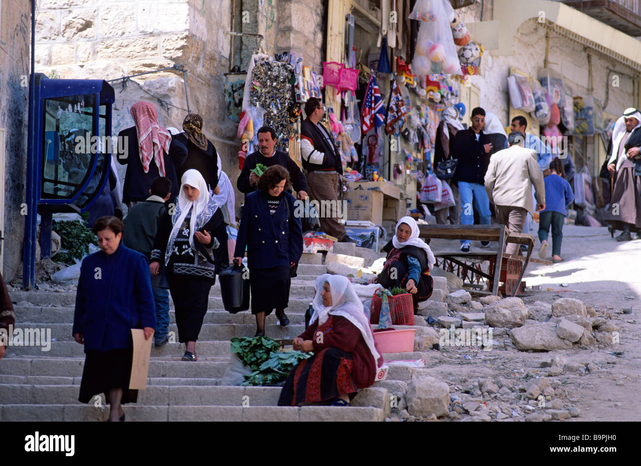 Palestine, West Bank (disputed territory), Bethlehem, street scene ...
