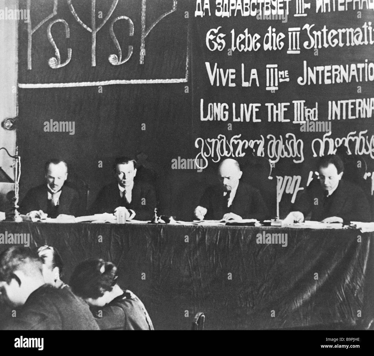 Vladimir Lenin in the presidium of the 1st Congress of the Communist ...