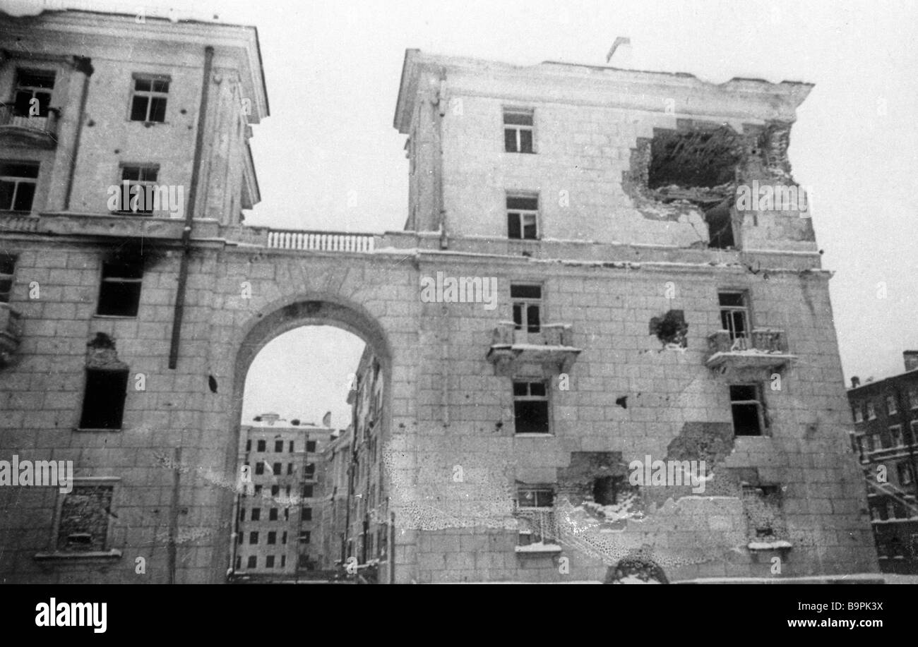 A German artillery raid left this residential house in ruins Stock ...