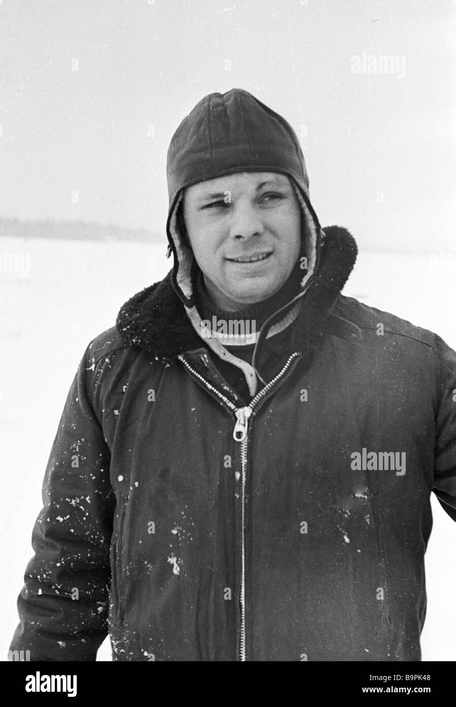 The U S S R Pilot Cosmonaut Yury Gagarin after parachute training Stock ...