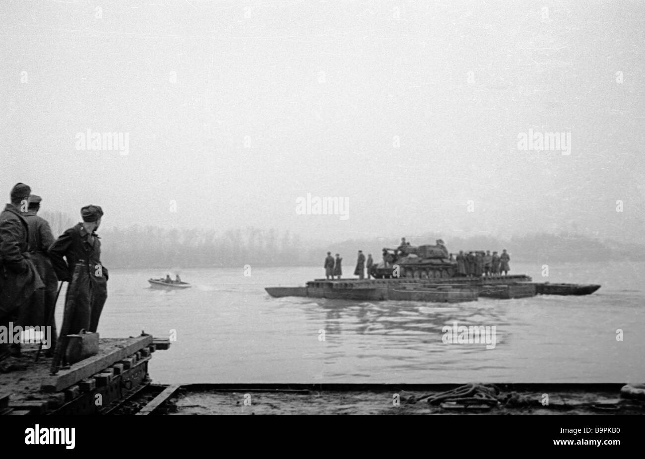 Troops of the 2nd Ukrainian Front crossing the Tissa River on pontons ...