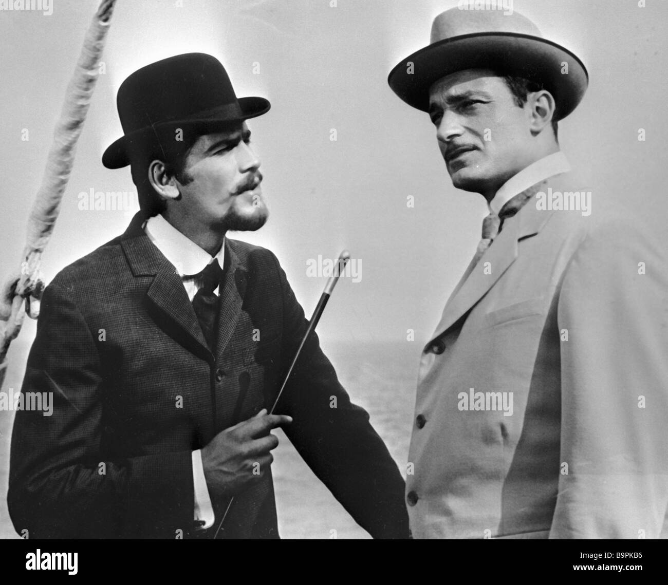 Bulgarian actor Stefan Danailov left and Russian actor Valentin Gaft in ...