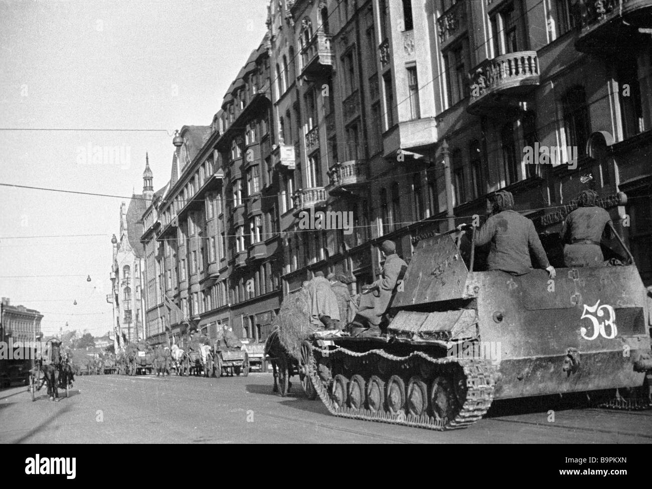 Soviet tanks in liberated Riga Stock Photo - Alamy