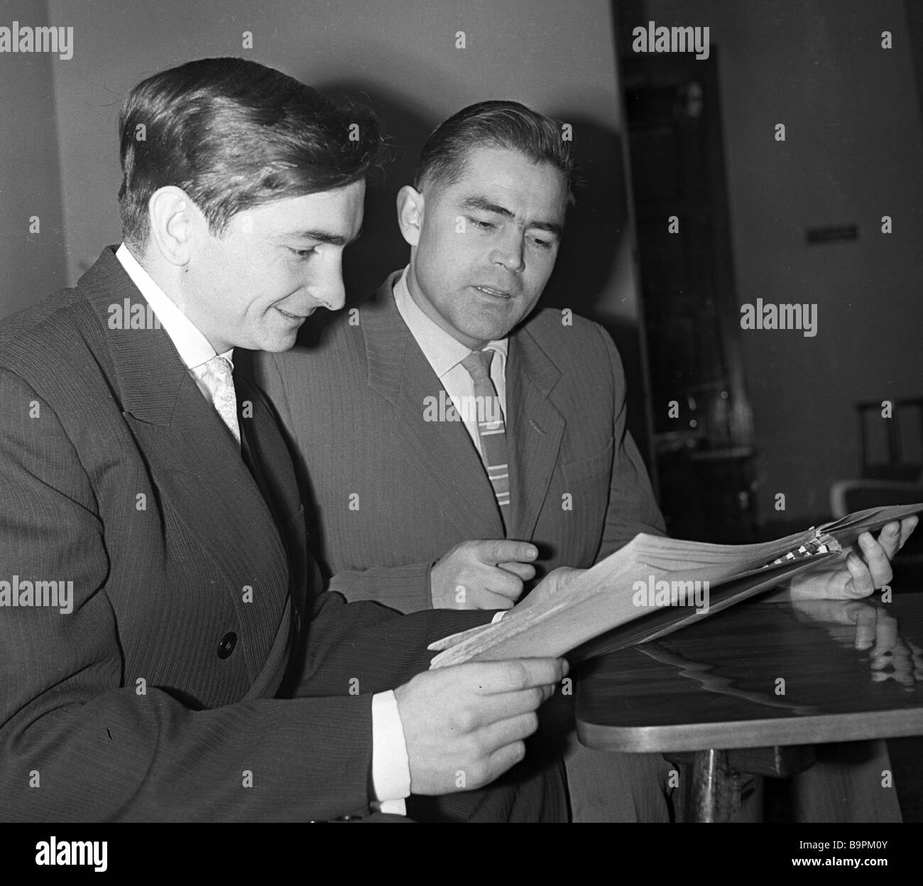 Pilot cosmonaut Andriyan Nikolayev right and his stand by Valery ...