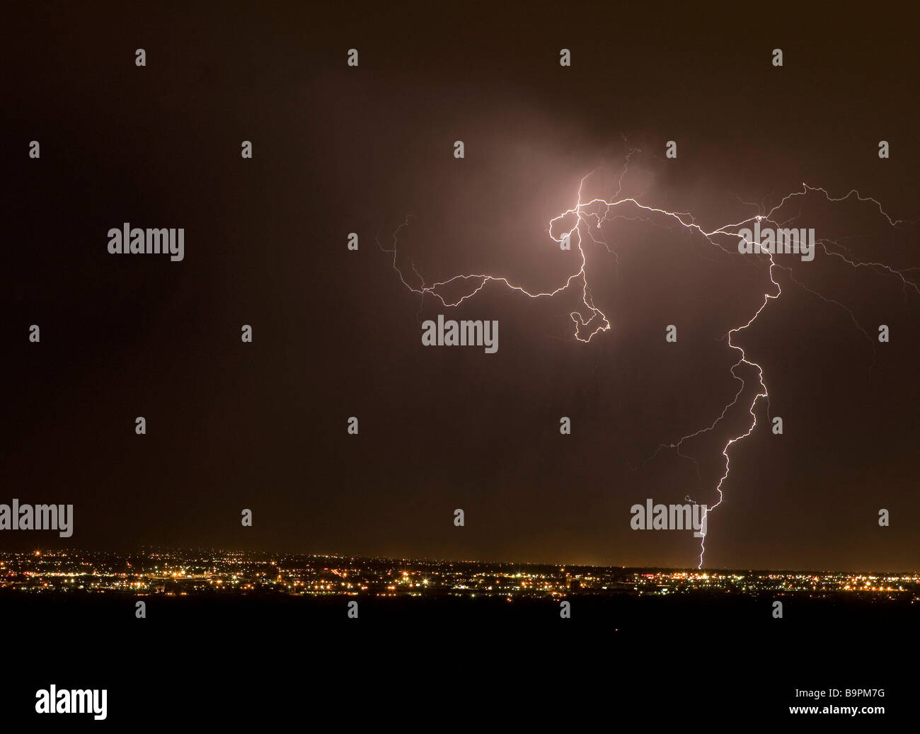 Lightning over Albuquerque, view from Corrales, NM, July 5, 2008 Stock ...