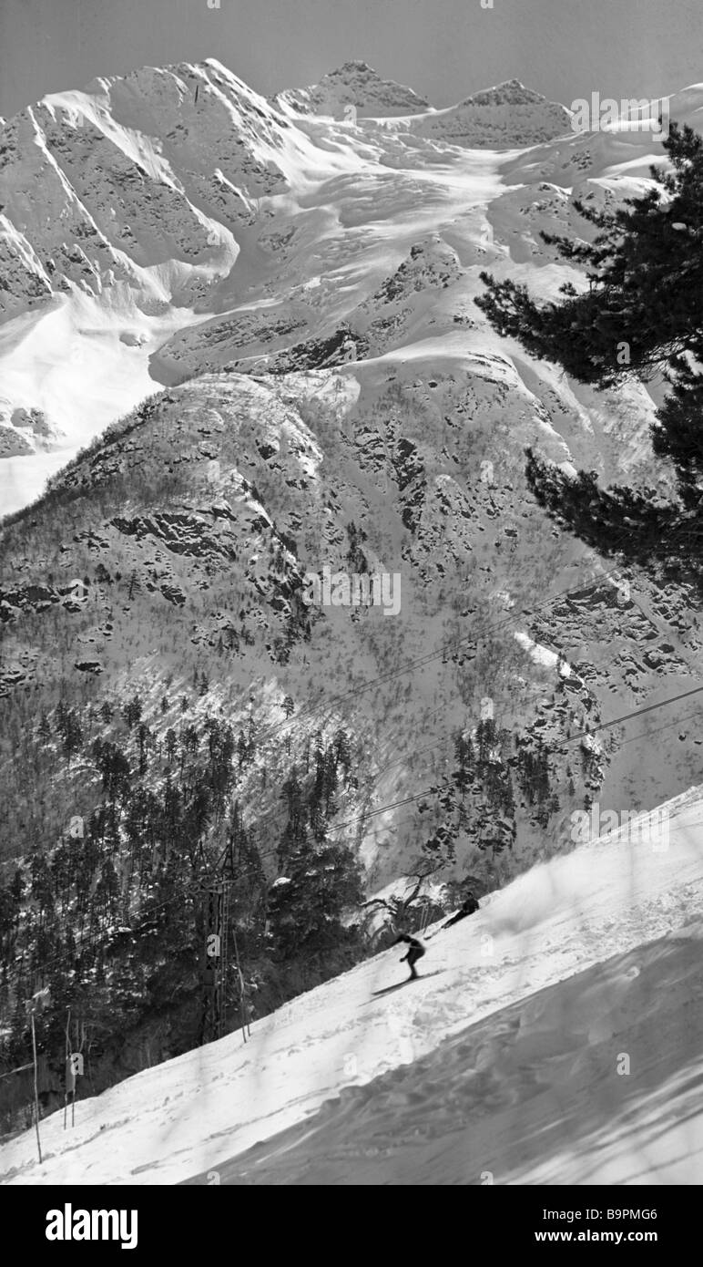 A skier on the downhill track Cheget mountain Stock Photo - Alamy