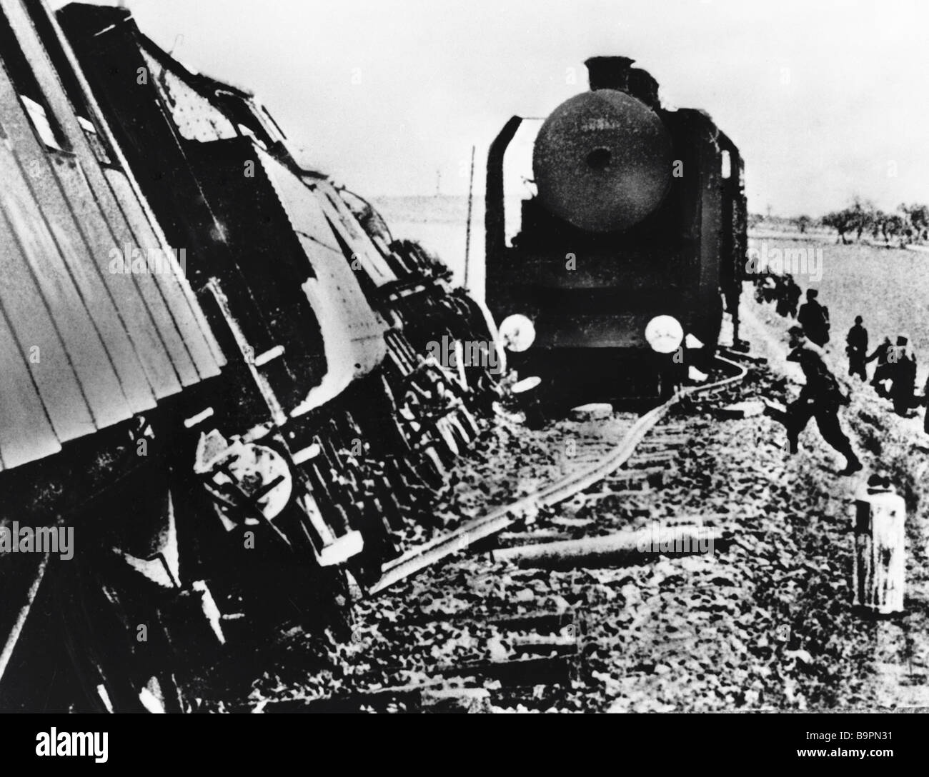 A train blown up by Slovak partisans Stock Photo - Alamy