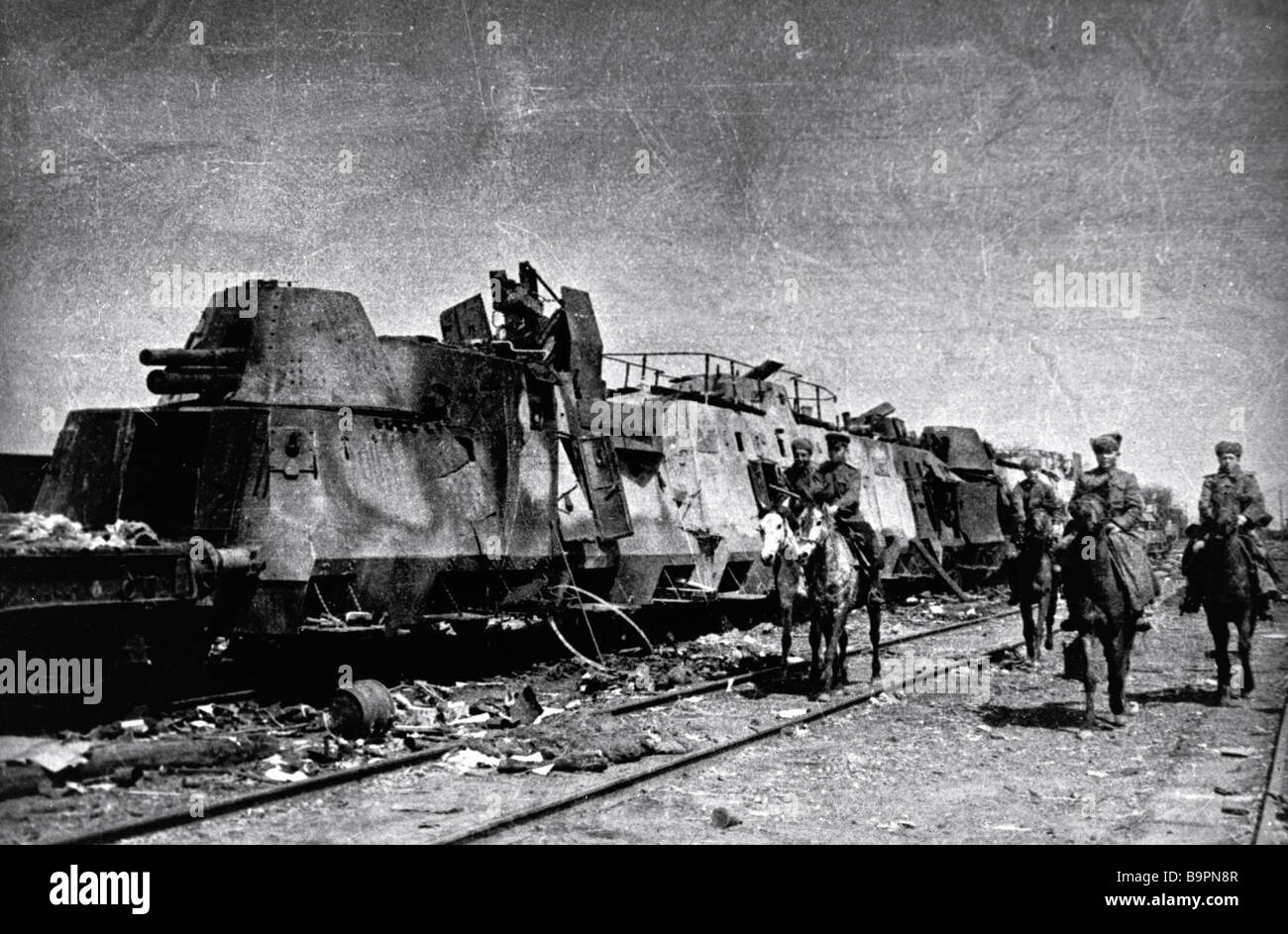 Cossacks examining a Nazi armored train seized on the Razdelnaya ...