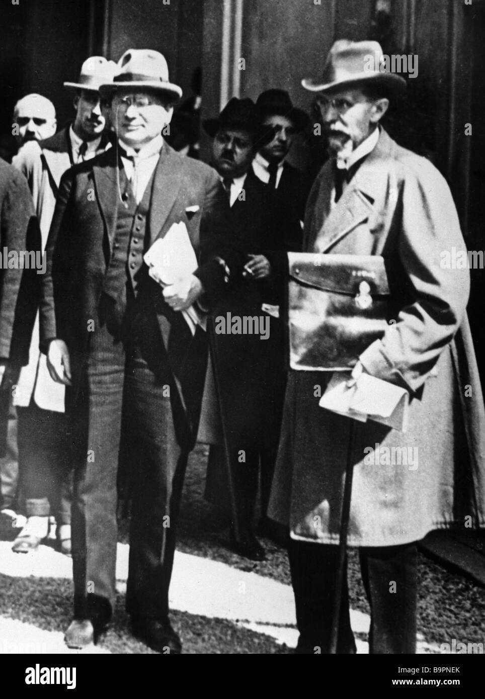 Soviet diplomats Maxim Litvinov left and Vaclav Vorovsky right ...