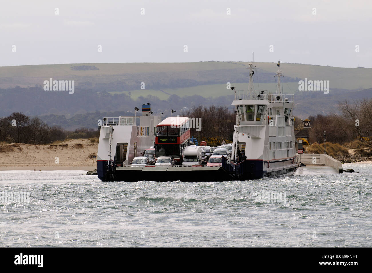 Chain ferry Bramble Bush Bay departing Shell Bay Dorset southern ...