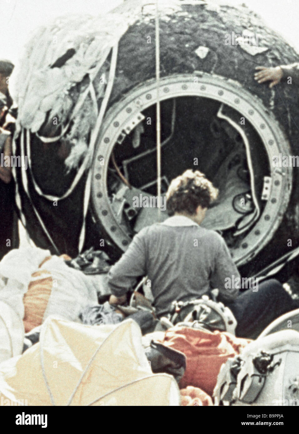 The U S S R Pilot Cosmonaut Valentina Tereshkova just after landing in the Vostok 6 spaceship ...