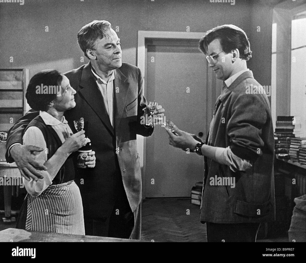 Actors Sofia Pilyavskaya Nikolai Cherkasov and Igor Ozerov left to right in film Everything ...