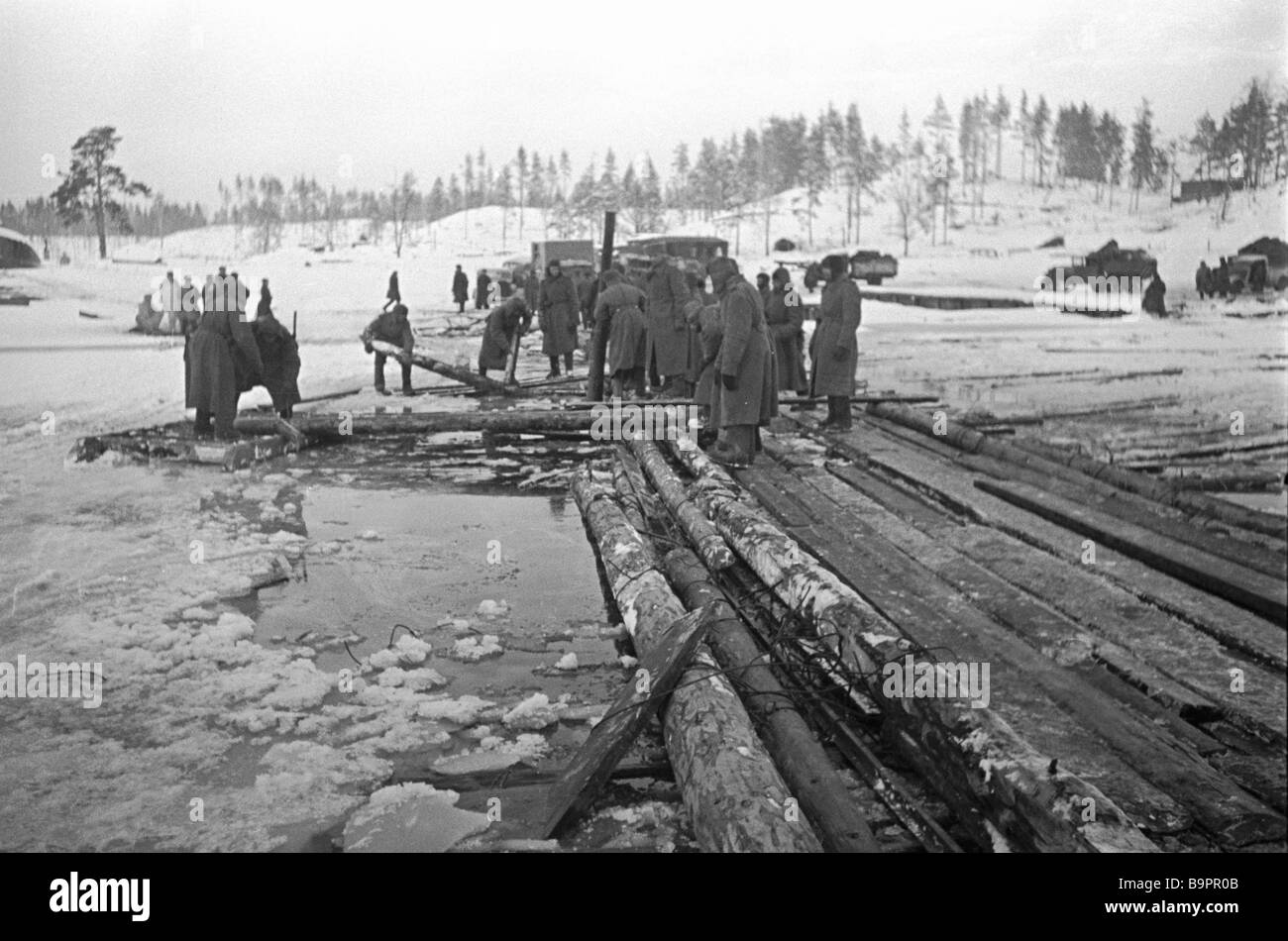 Soviet soldiers building a bridge at the approaches to Luga The ...