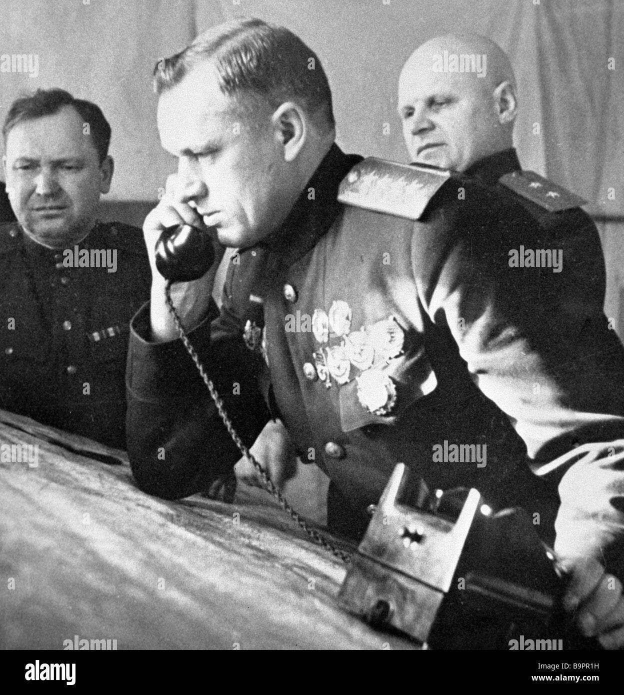 Front commander General K Rokossovsky in the foreground member of the ...