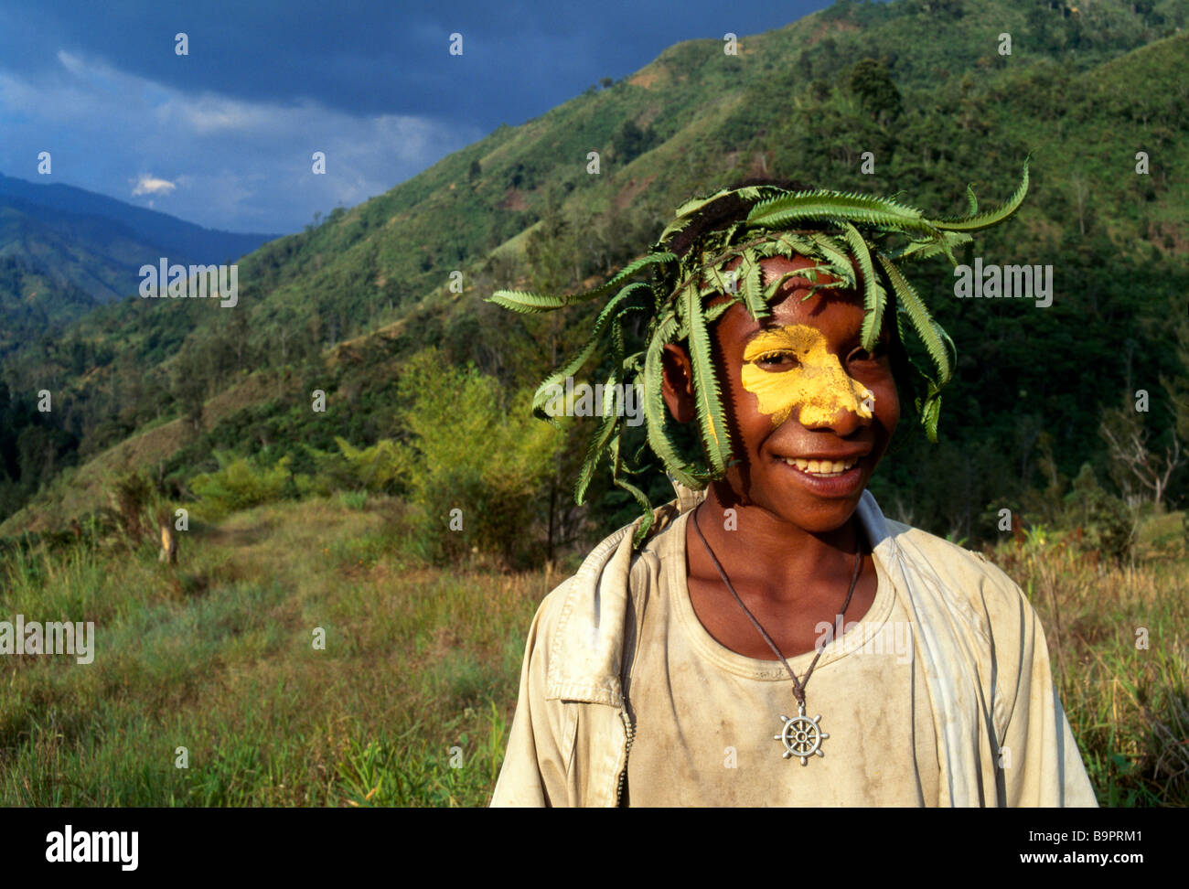 Papua New Guinea, Simbu Province, Pagau Tribe, Kerowagi, young boy ...