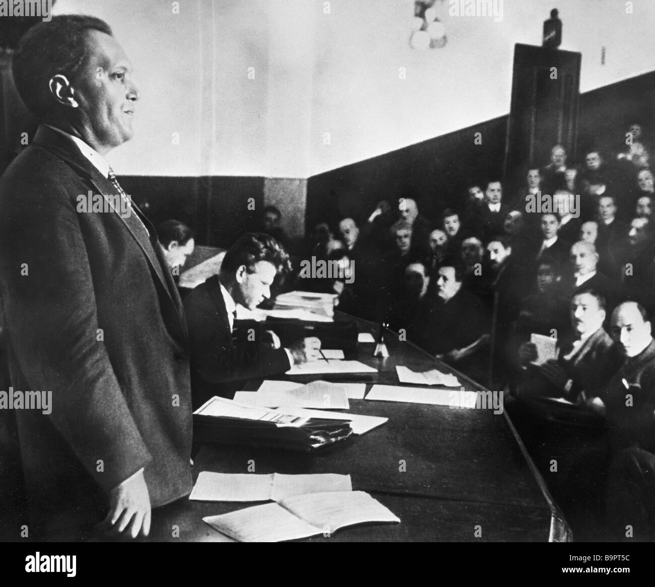 Valerian Kuibyshev, a prominent Soviet statesman, greeting delegates of ...