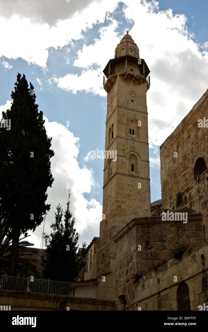 Redeemer Church bell tower in courtyard at Church of Holy Sepulchre or ...