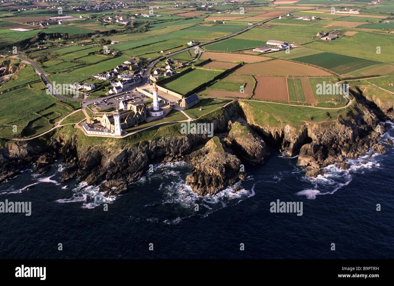 France, Finistere, Pointe Saint Mathieu, lighthouse and abbey (aerial ...